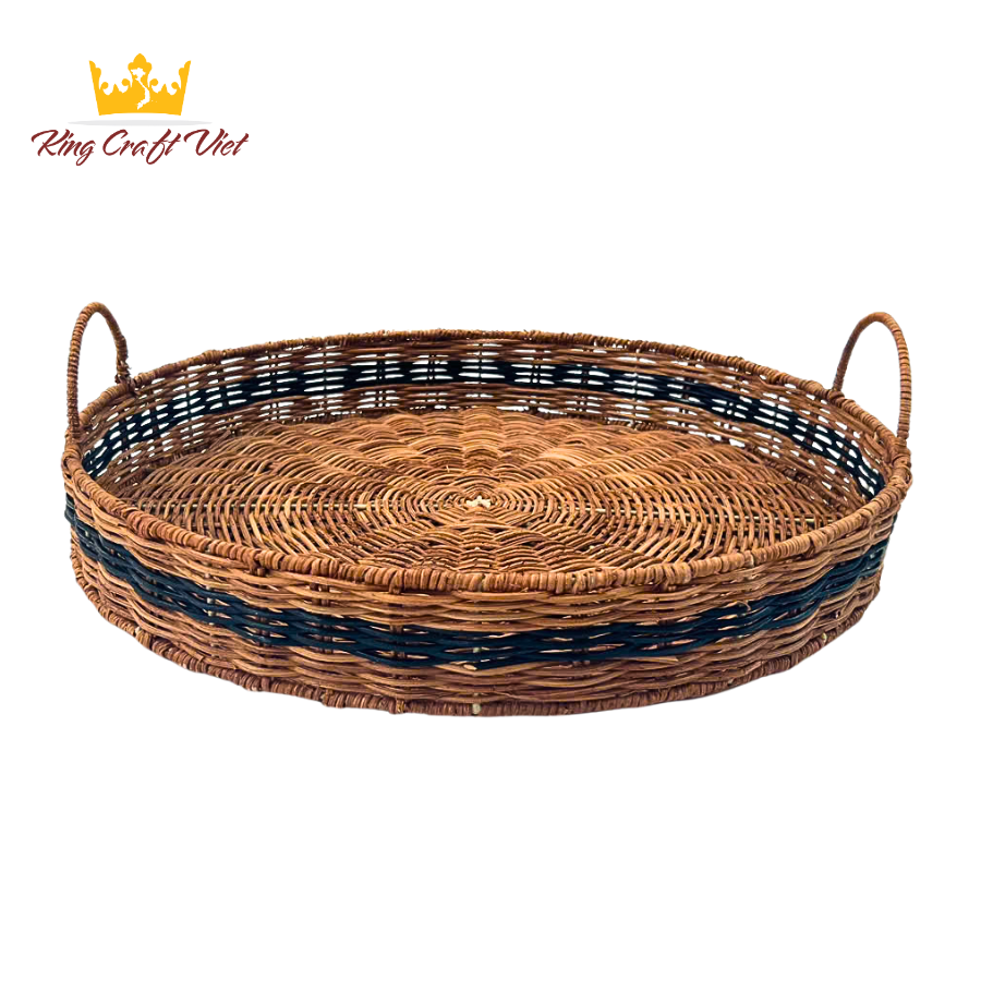 Rattan Tray Decor Natural Handwoven Round Rattan Tray with Handle